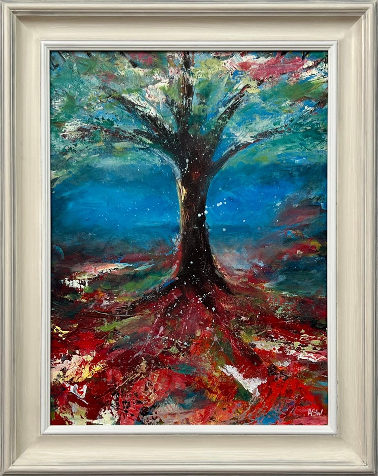 Tree with Red Pink White & Blue Abstract Background by British ...