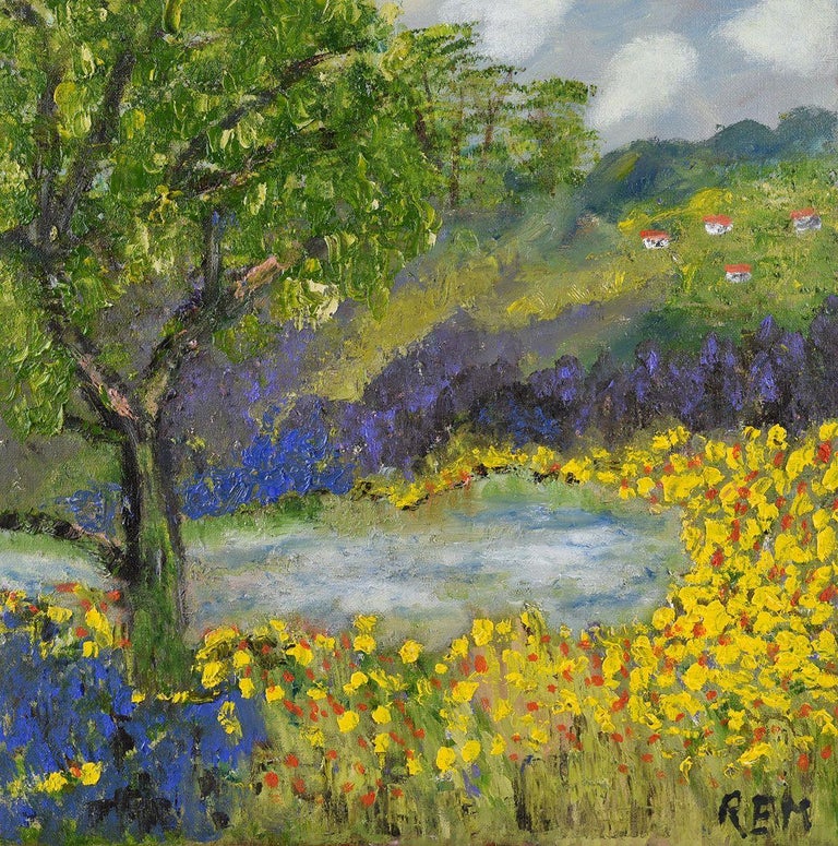 Spring Garden Abstract Landscape with Yellow Flowers and Tree by ...