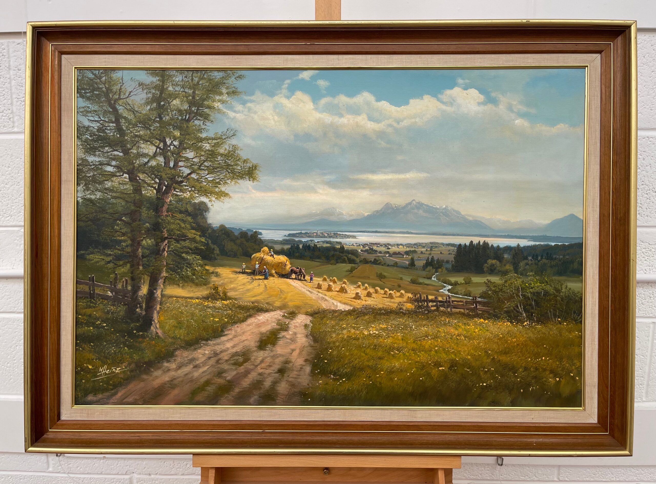 Alpine Haymaking Harvesting 20th Century Realist Oil Painting by German ...