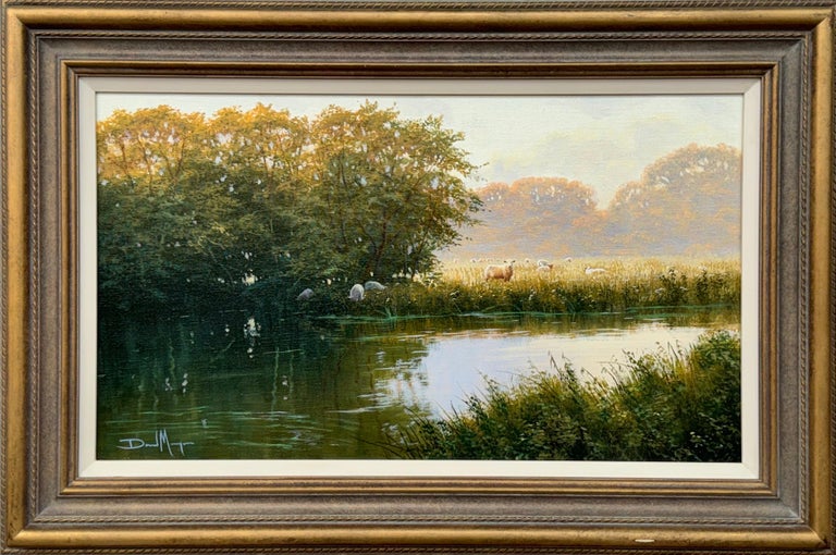 River Landscape Scene with Sheep in the English Countryside by British ...