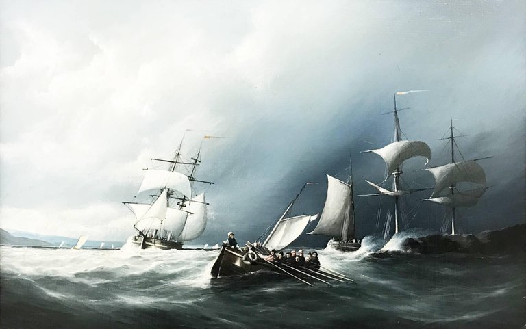 Original Oil Painting Seascape with Boats by British Maritime Artist ...